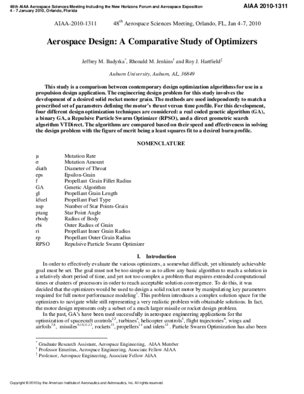 (PDF) Aerospace Design: A Comparative Study of Optimizers