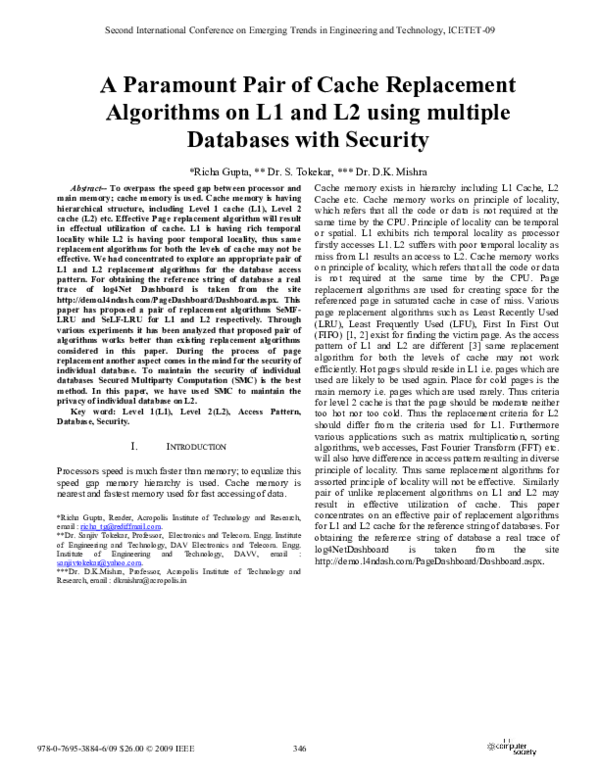(PDF) A Paramount Pair of Cache Replacement Algorithms on L1 and L2 Using Multiple Databases ...