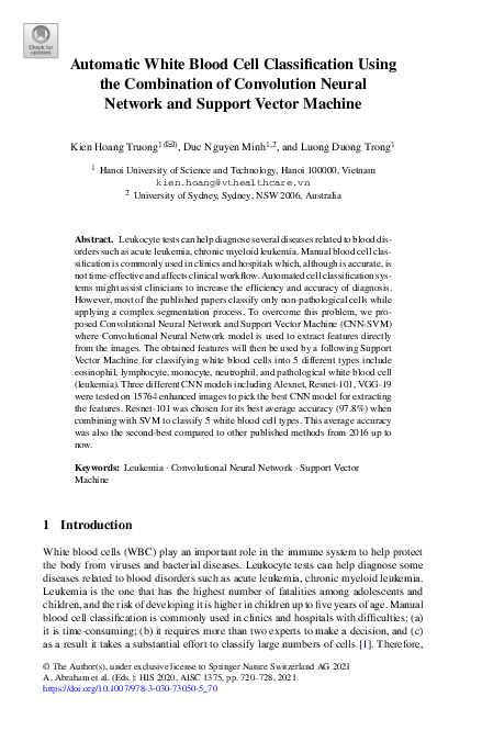 (PDF) Automatic White Blood Cell Classification Using the Combination of Convolution Neural ...