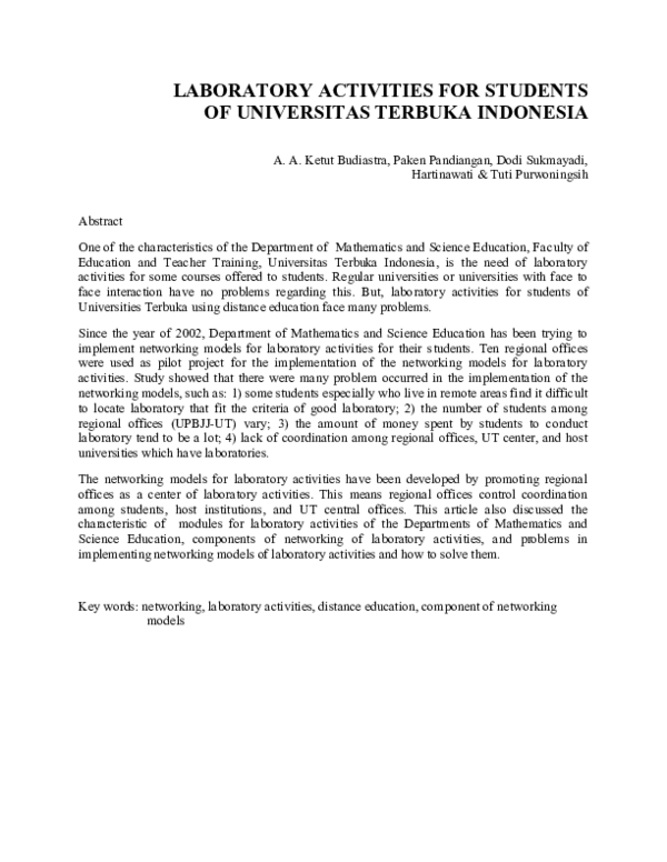 (PDF) Laboratory Activities for Students of Universitas Terbuka | Dodi ...