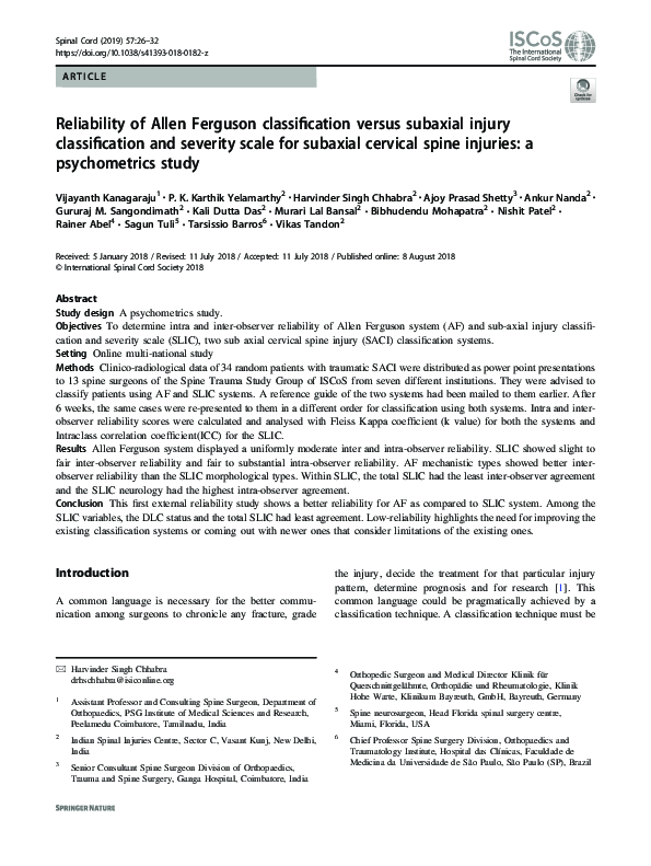 (PDF) Reliability of Allen Ferguson classification versus subaxial ...