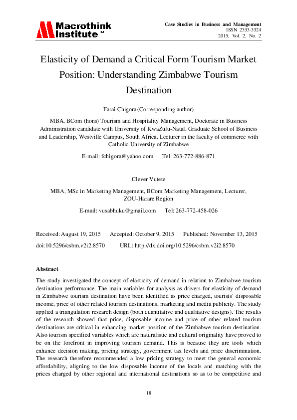 (PDF) Elasticity of Demand a Critical Form Tourism Market Position ...