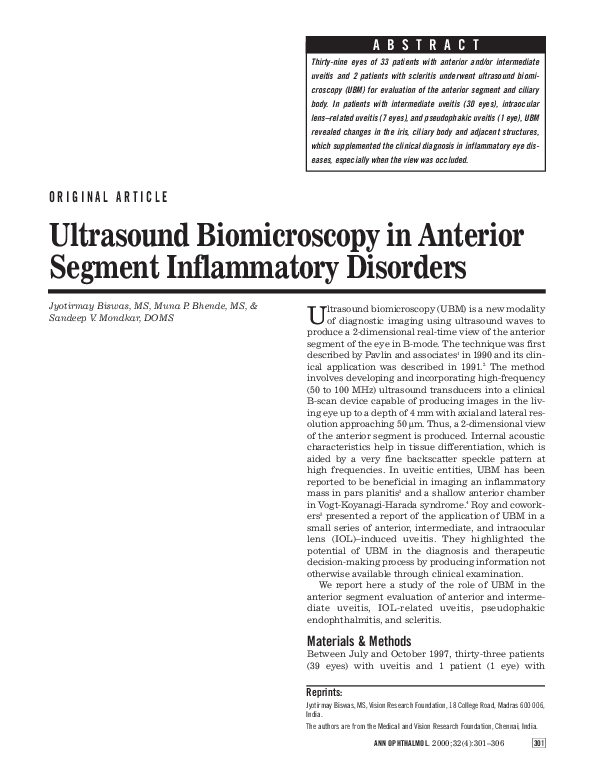 (PDF) Ultrasound biomicroscopy in anterior segment inflammatory disorders