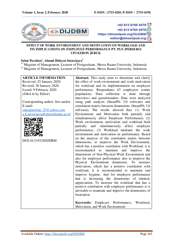 (PDF) Effect of Work Environment and Motivation on Workload and Its Implications on Employee ...