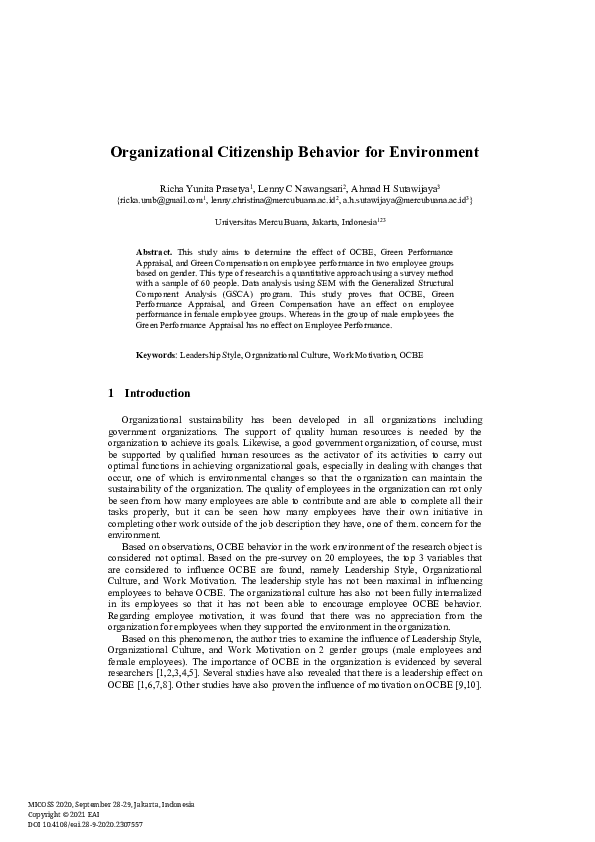 (PDF) Organizational Citizenship Behavior for Environment
