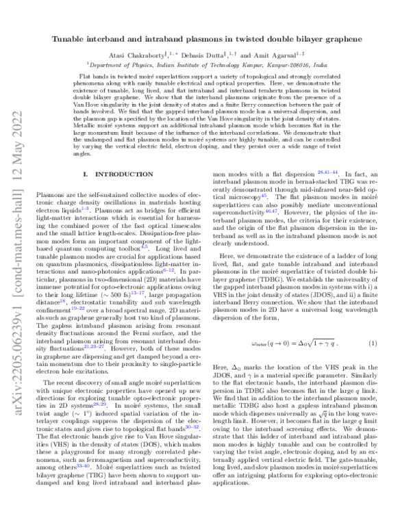 (PDF) Tunable interband and intraband plasmons in twisted double bilayer graphene