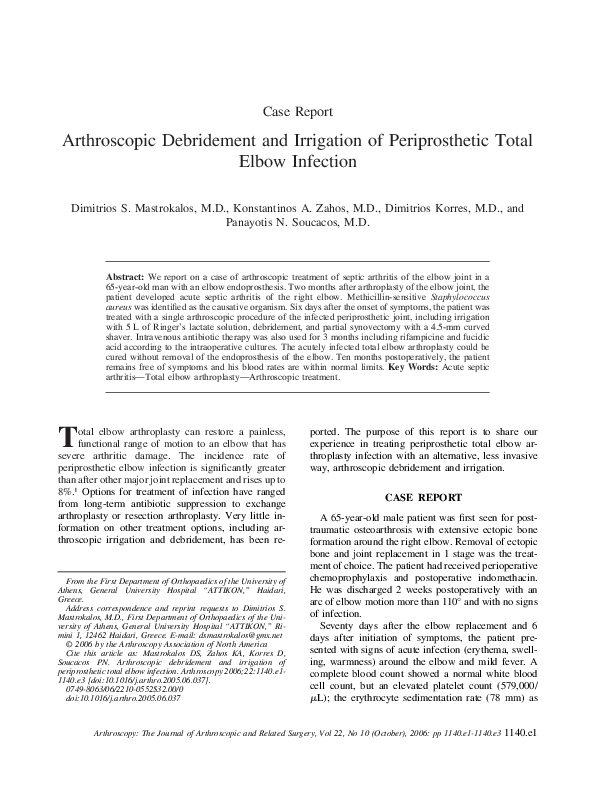 (PDF) Arthroscopic Debridement and Irrigation of Periprosthetic Total ...