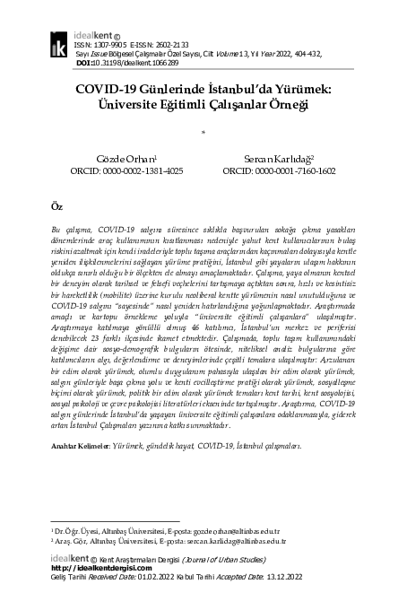 (PDF) COVID-19 Günlerinde İstanbul'da Yürümek: Üniversite Eğitimli ...