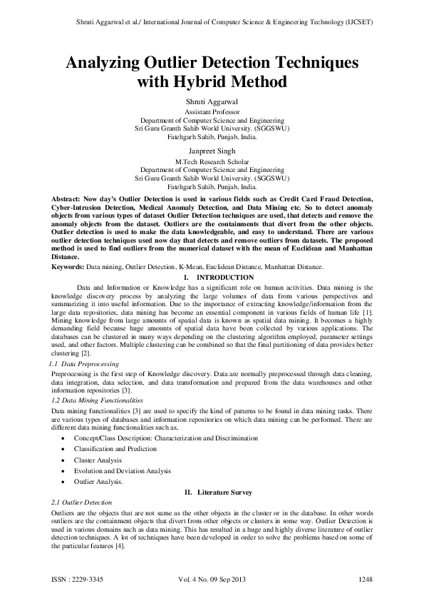 (PDF) Analyzing Outlier Detection Techniques with Hybrid Method