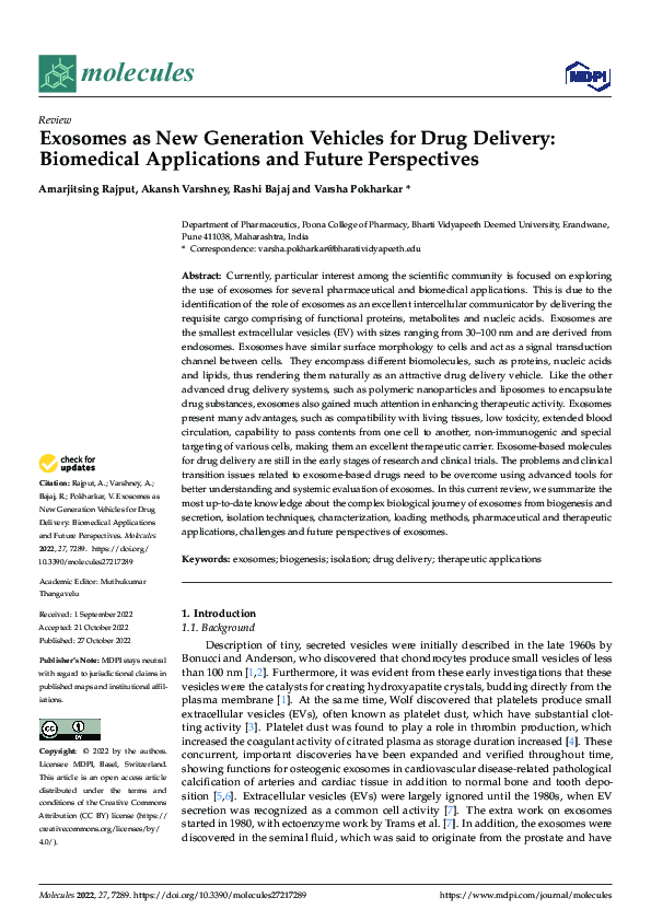 Pdf Exosomes As New Generation Vehicles For Drug Delivery Biomedical