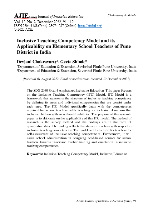 (PDF) Inclusive Teaching Competency Model and its Applicability on ...