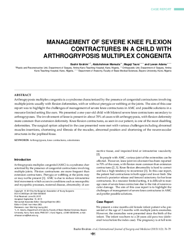 (PDF) Management of Severe Knee Flexion Contractures in a Child with ...