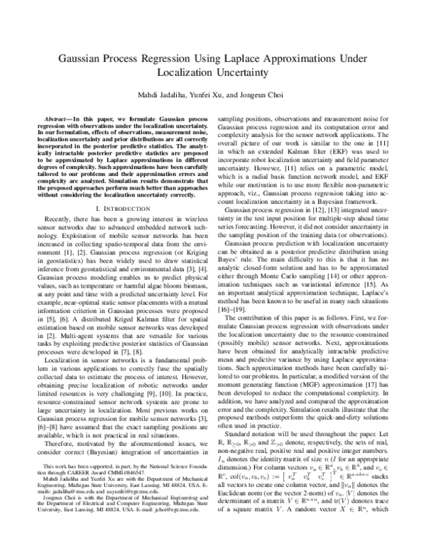 (PDF) Gaussian process regression using Laplace approximations under ...