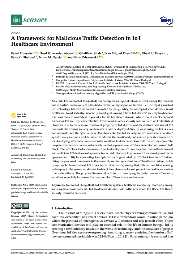 Pdf A Framework For Malicious Traffic Detection In Iot Healthcare 6337