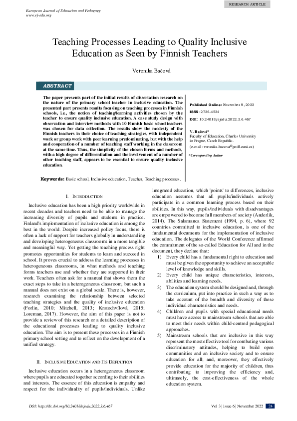 (PDF) Teaching Processes Leading to Quality Inclusive Education as Seen ...