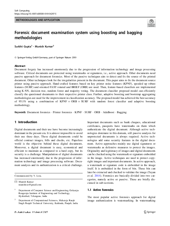 (PDF) Forensic document examination system using boosting and bagging methodologies