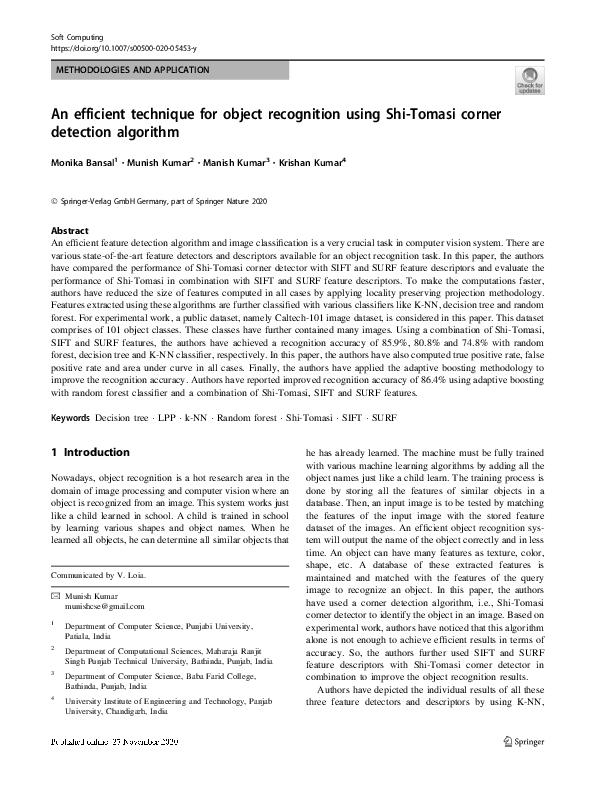 (PDF) An efficient technique for object recognition using Shi-Tomasi corner detection algorithm
