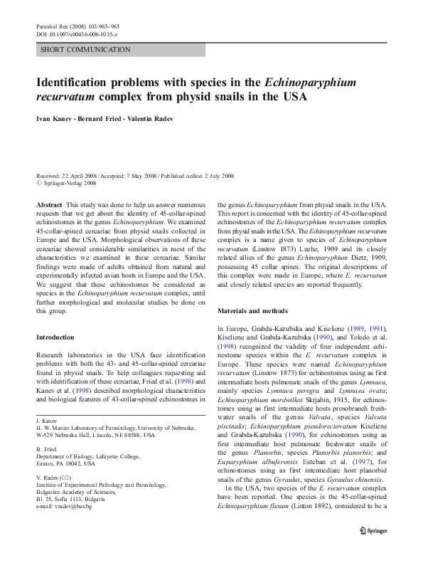(PDF) Identification problems with species in the Echinoparyphium ...