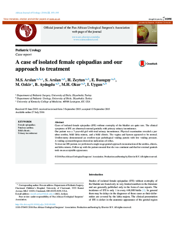 (PDF) A case of isolated female epispadias and our approach to treatment