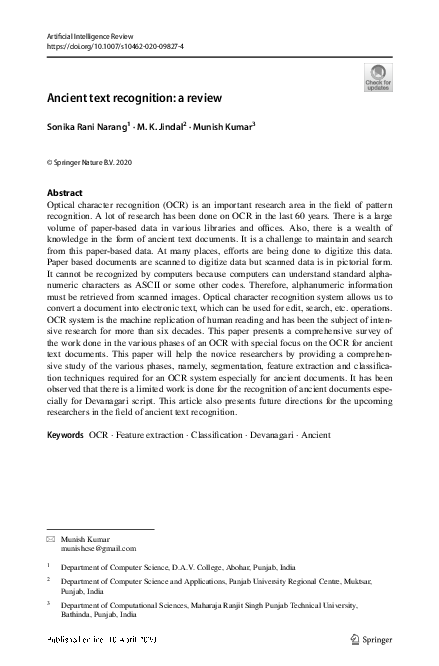 (PDF) Ancient text recognition: a review