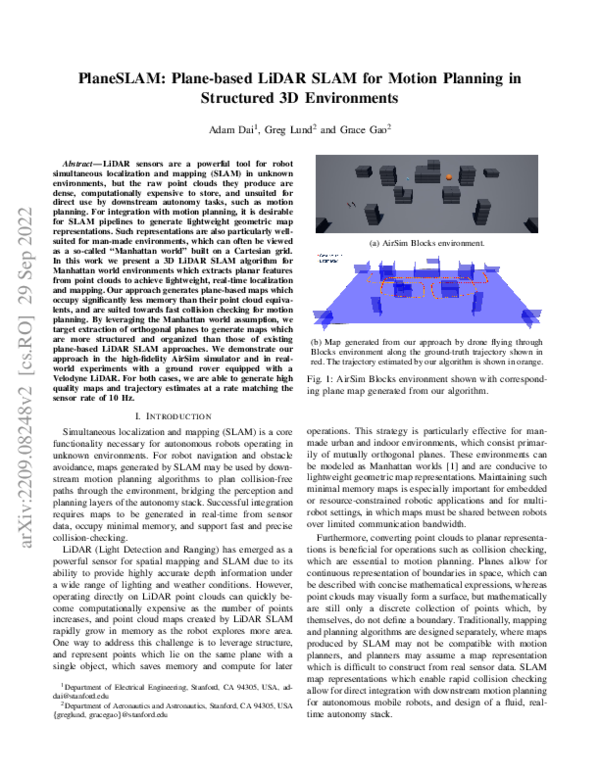 (PDF) PlaneSLAM: Plane-based LiDAR SLAM for Motion Planning in Structured 3D Environments
