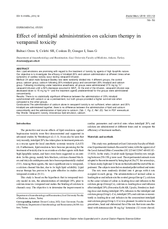 (PDF) Effect of intralipid administration on calcium therapy in ...