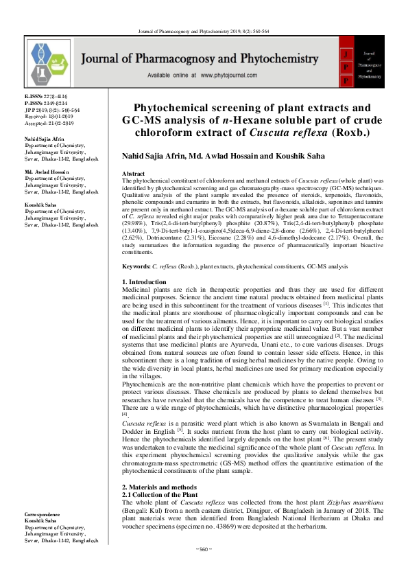(PDF) Phytochemical Screening of Plant Extracts and GC-MS Analysis of n-Hexane Extract of the ...