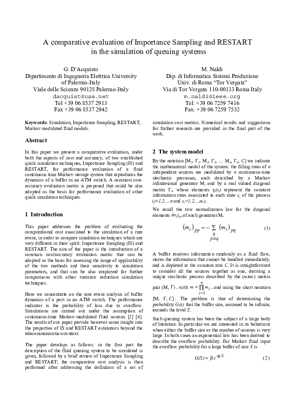 (PDF) A comparative evaluation of Importance Sampling and RESTART in the simulation of queuing ...