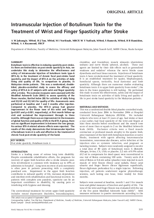 (PDF) Intramuscular injection of botulinum toxin for the treatment of ...