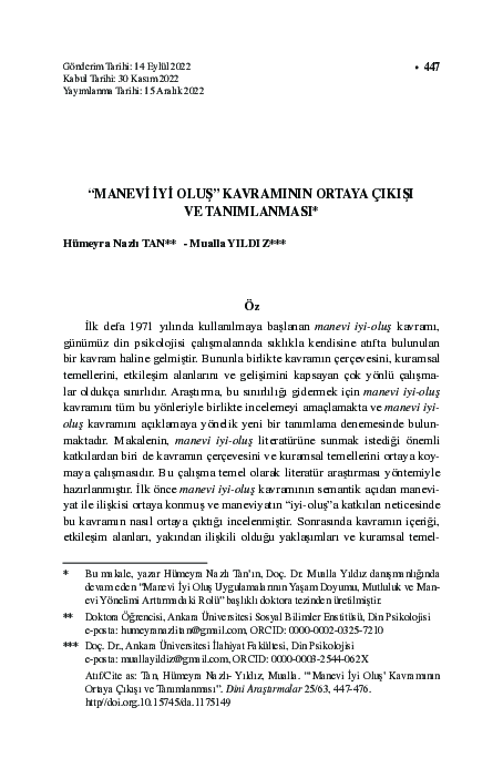 (PDF) Manevi İyi Olus Kavramının Ortaya Cıkısı ve Tanımlanması