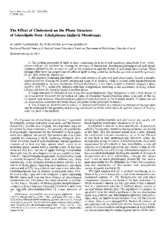 (PDF) The Effect of Cholesterol on the Phase Structure of Glucolipids ...