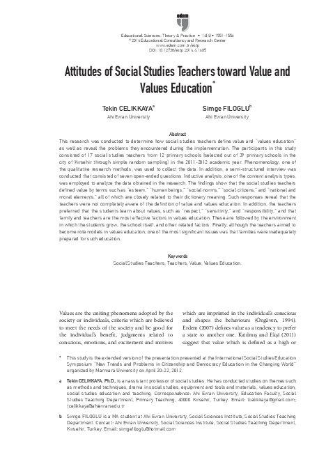 (PDF) Attitudes of Social Studies Teachers toward Value and Values ...