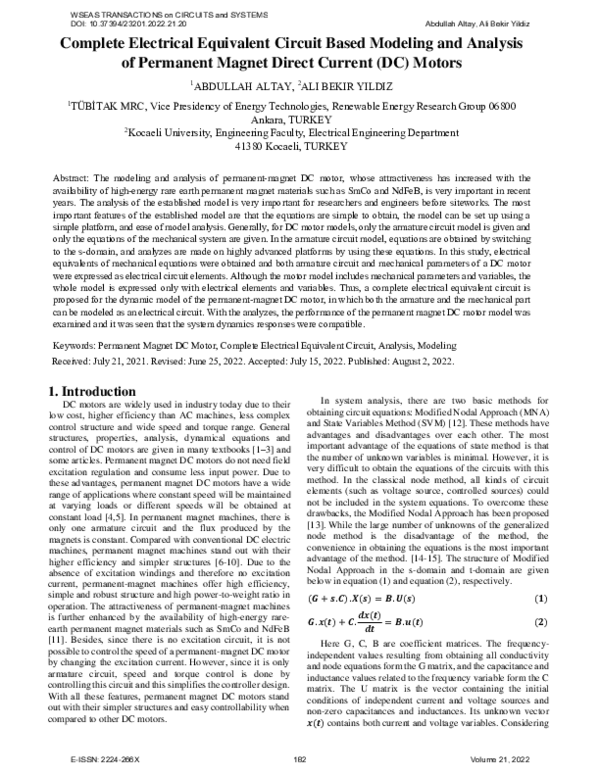 (PDF) Complete Electrical Equivalent Circuit Based Modeling and Analysis of Permanent Magnet ...