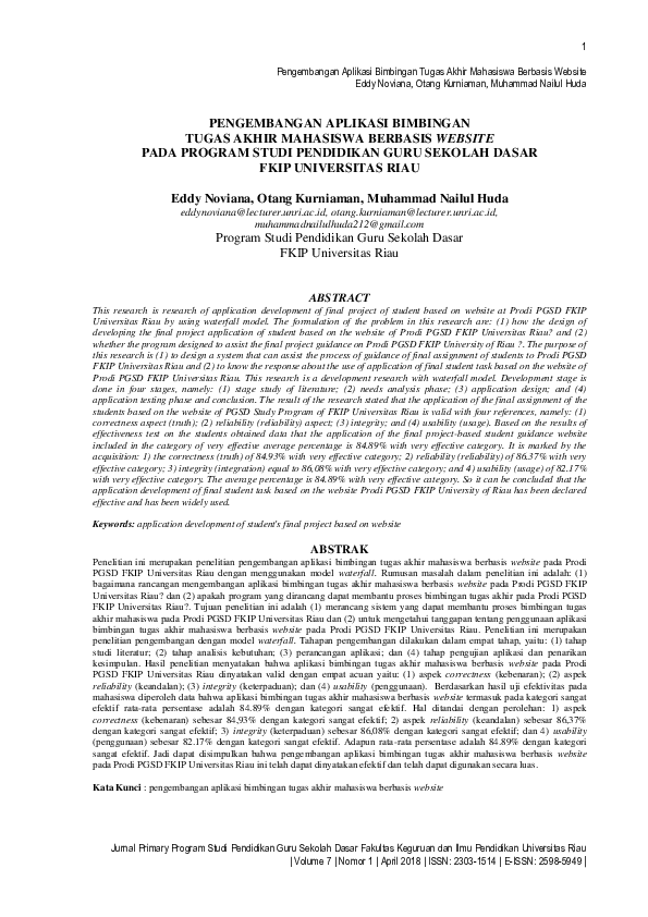 (PDF) Pengembangan Aplikasi Bimbingan Tugas Akhir Mahasiswa Berbasis Website Pada Program Studi ...