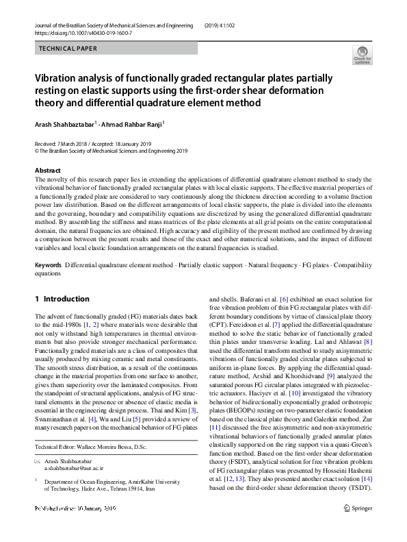 Pdf Vibration Analysis Of Functionally Graded Rectangular Plates Resting On Elastic Foundation