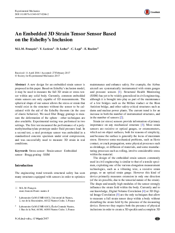 (PDF) An Embedded 3D Strain Tensor Sensor Based on the Eshelby’s ...