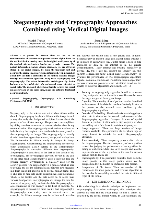 (PDF) Steganography and Cryptography Approaches Combined using Medical Digital Images