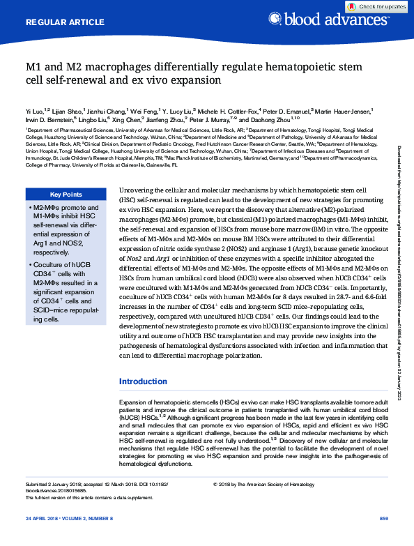 (PDF) M1 and M2 macrophages differentially regulate hematopoietic stem ...