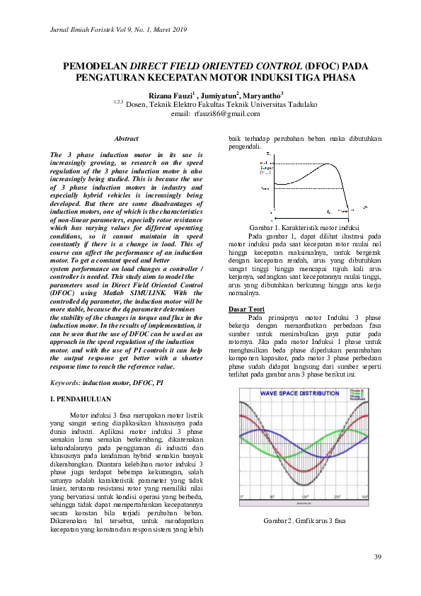 Pdf Pemodelan Direct Field Oriented Control D Foc Pada Pengaturan