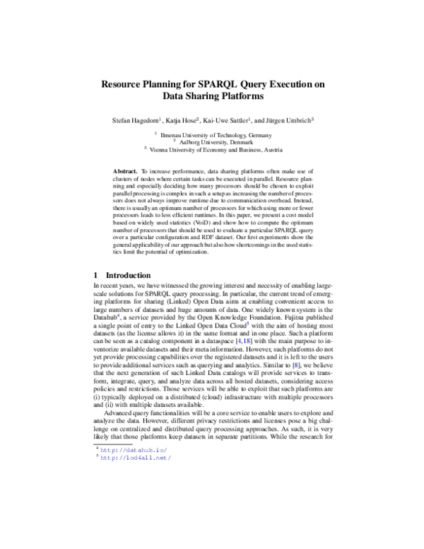 (PDF) Resource Planning for SPARQL Query Execution on Data Sharing Platforms | Kai-Uwe Sattler ...