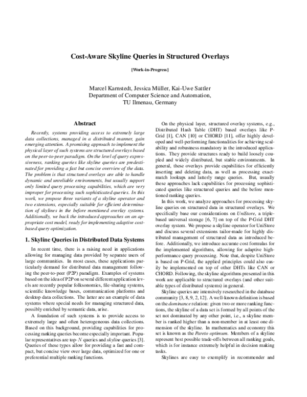 (PDF) Cost-Aware Skyline Queries in Structured Overlays
