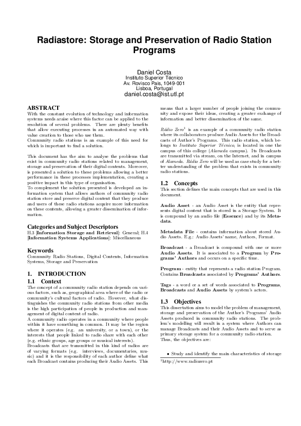 (PDF) Radiastore: Storage and Preservation of Radio Station Programs
