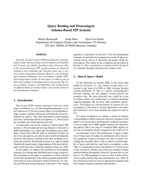 Pdf Query Routing And Processing In Schema Based P2p Systems