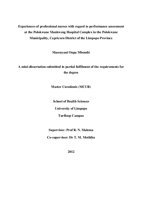 (PDF) Experiences of professional nurses with regard to performance ...