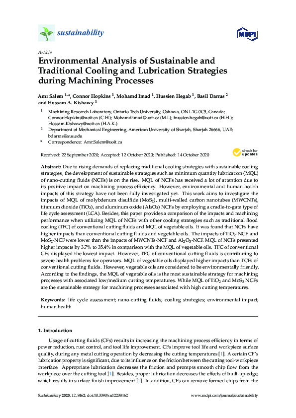 (PDF) Environmental Analysis of Sustainable and Traditional Cooling and Lubrication Strategies ...
