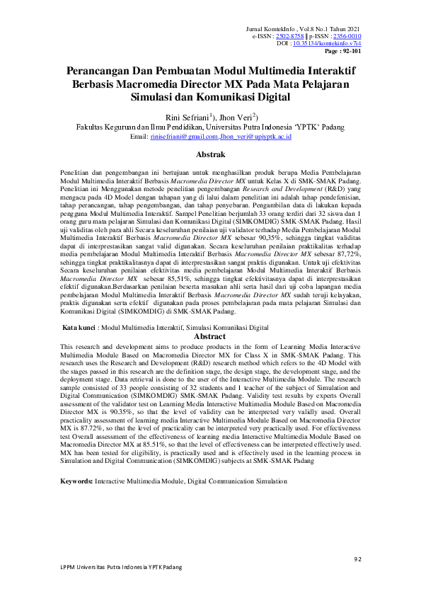 Pdf Perancangan Dan Pembuatan Modul Multimedia Interaktif Berbasis