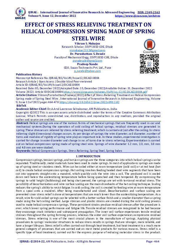 (PDF) EFFECT OF STRESS RELIEVING TREATMENT ON HELICAL COMPRESSION ...
