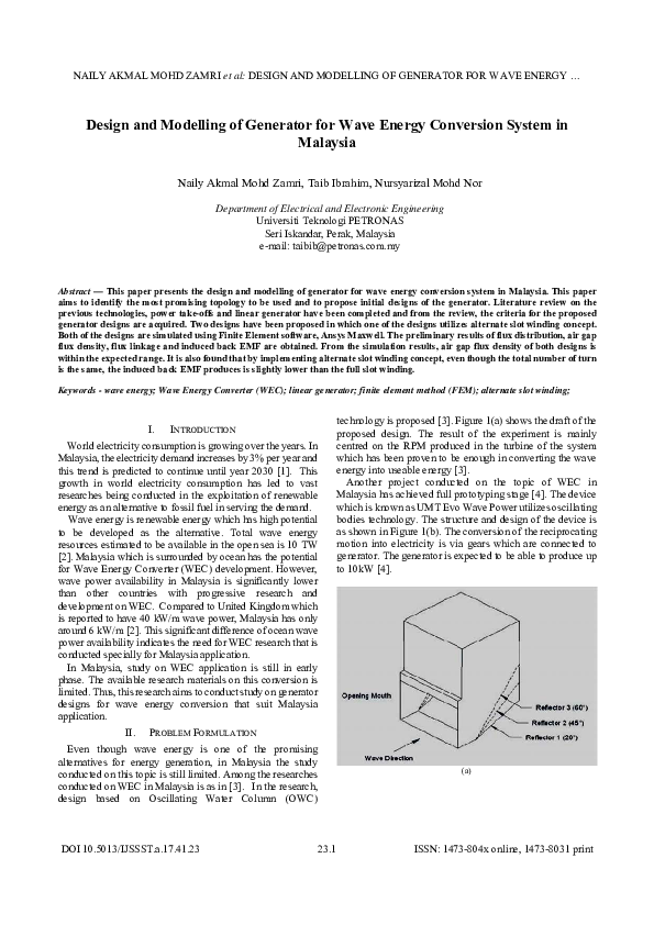 (PDF) Design and Modelling of Generator for Wave Energy Conversion System in Malaysia