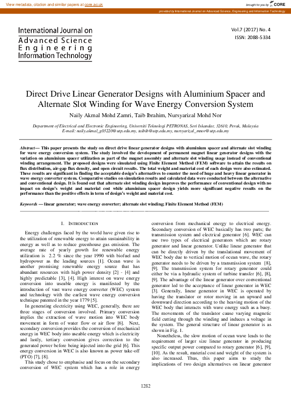 (PDF) Direct Drive Linear Generator Designs with Aluminium Spacer and ...