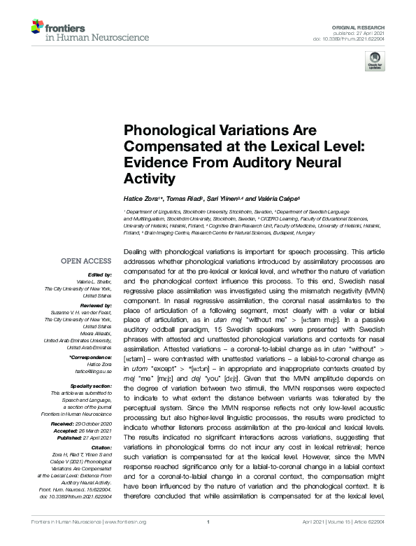 (PDF) Phonological Variations Are Compensated at the Lexical Level ...